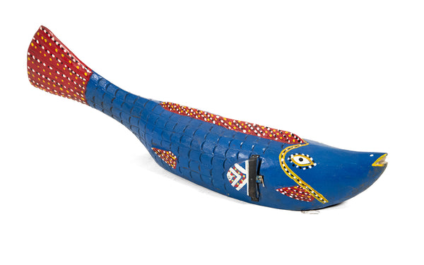 Wooden Bozo fish - blue with red fin | SCP