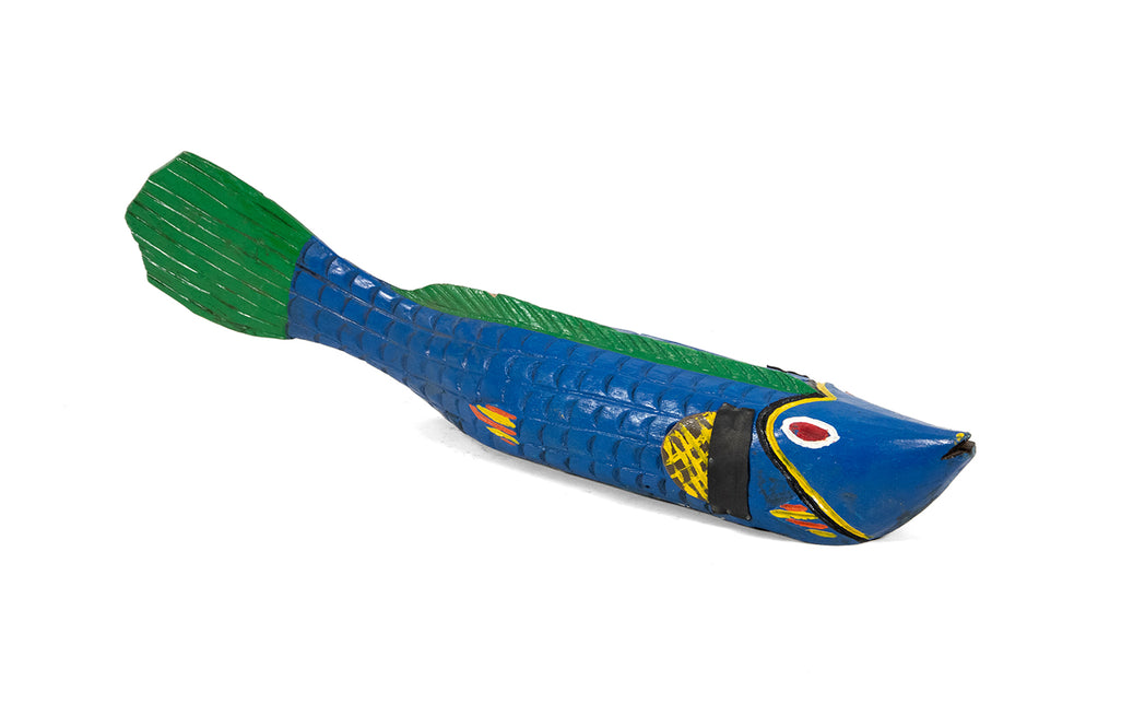 Wooden Bozo fish - blue with green & yellow fins | SCP