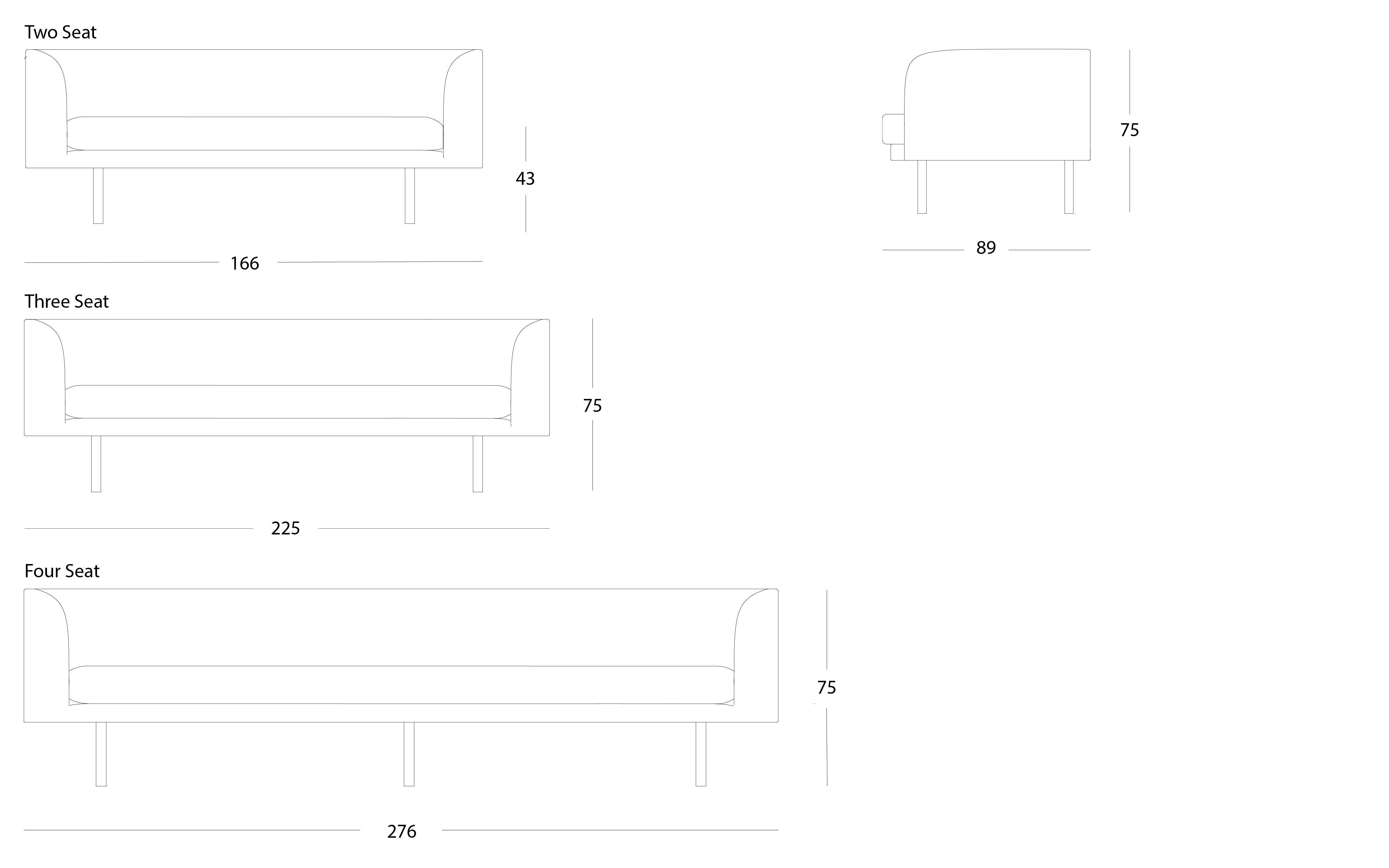 Continuous three seat sofa - bench cushion by Faudet-Harrison for SCP